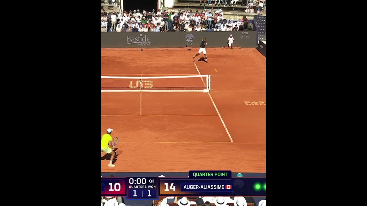 Felix Auger-Aliassime forehand fail vs Casper Ruud in UTS final Nimes 2026 Credit: UTS