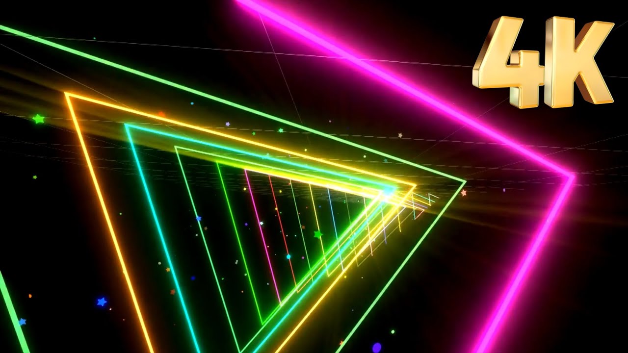Glowing Neon Triangle Tunnel 4K Visuals Geometric Shapes VJ Loop Screensaver, Background, No Sound