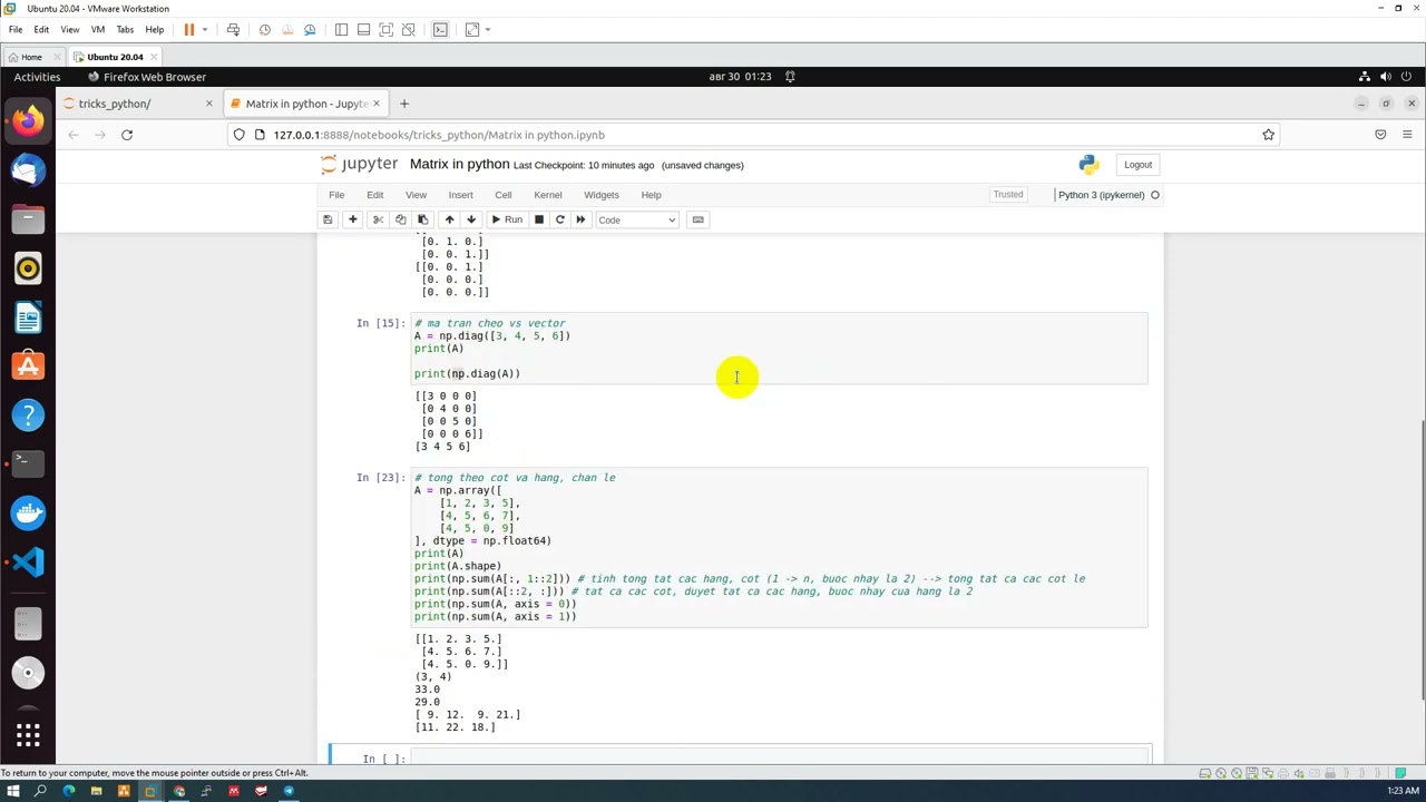 [Tricks python] Sử dụng ma trận trong python [using matrix, array in python]