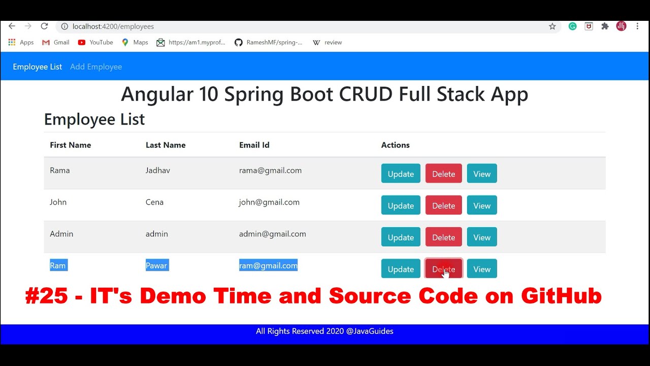 Angular + Spring Boot CRUD Full Stack App - 25 - It's Demo Time and Source Code on GitHub