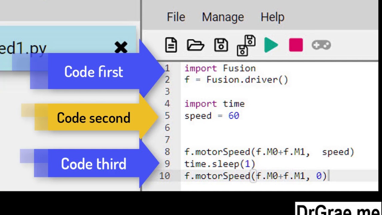Fusion Robot's Blockly and Python Equivalent Code Statements