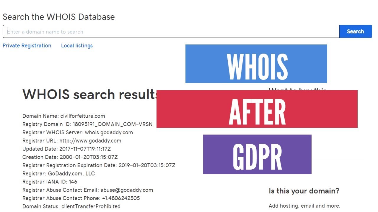 WHOIS for domain names after GDPR