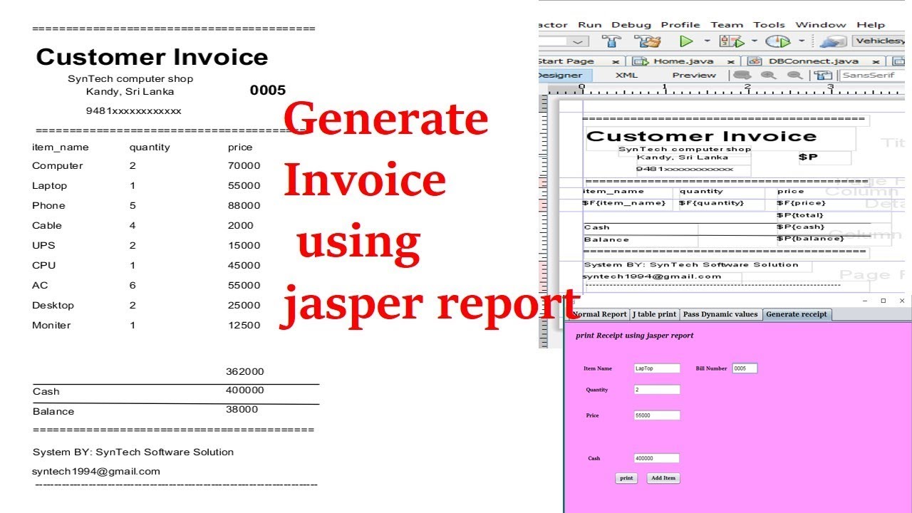 how create invoice using jasper report in java netbeans | create bill using jasper report