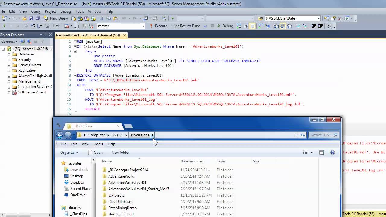 Errors when restoring a database using code