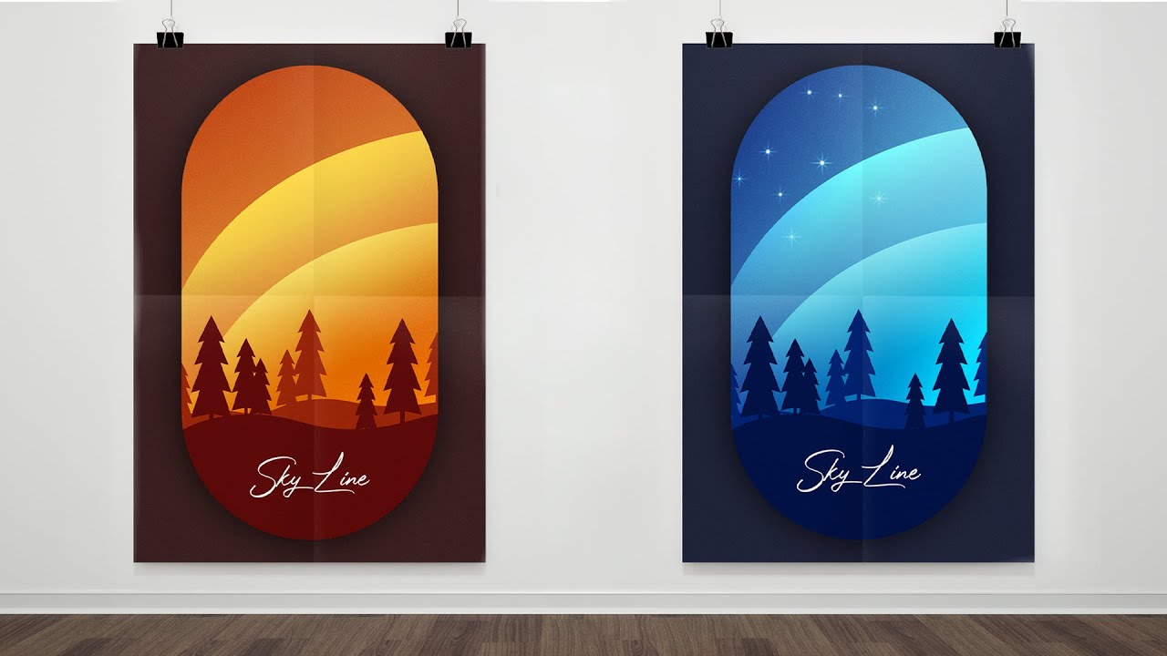 Sky Line Silhouette poster Illustrator speedart Tutorial