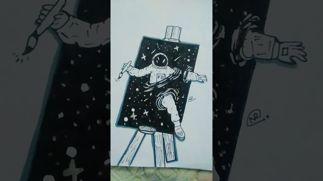 Illustrated Astronaut👨‍🚀 Sketch#silhouettepainting#shortsvideo#shorts#ytshorts#galaxy/ART CREATIVE🎨