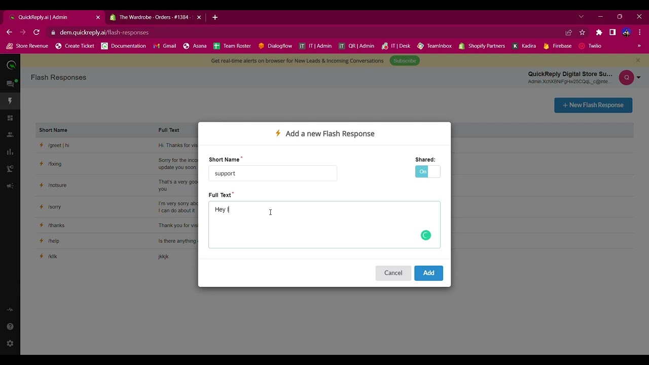 QuickReply ai Dashboard - Demo