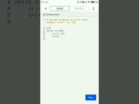 python program to print even numbers from 1 to 100. #shorts #shortsvideo