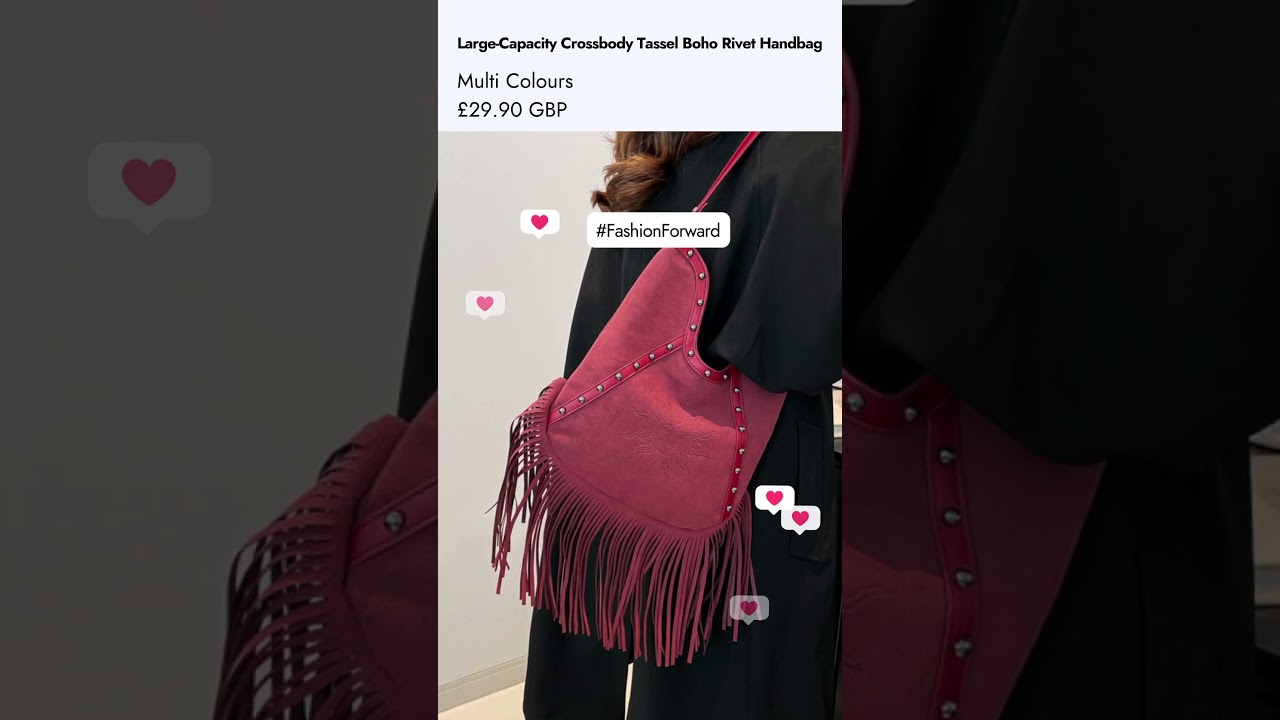Large-Capacity Crossbody Tassel Boho Rivet Handbag #handbag #leather #handbags #leathercraft