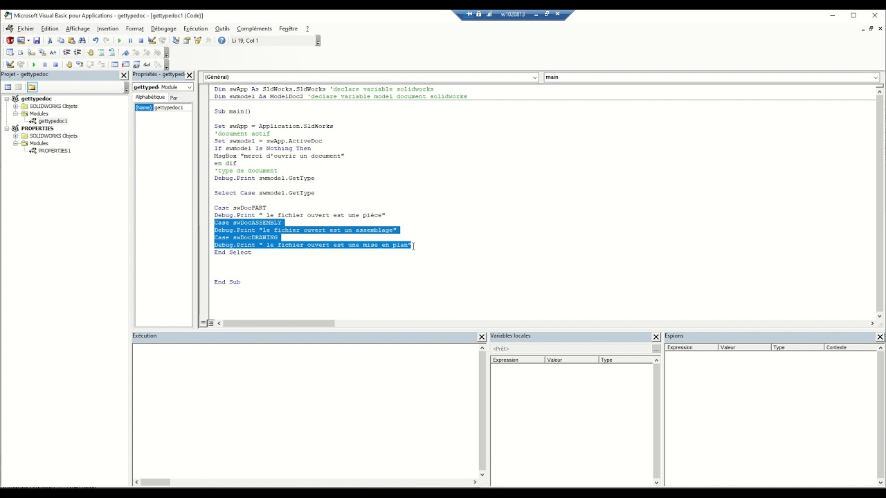 api # macro vba get the open solidworks document type
