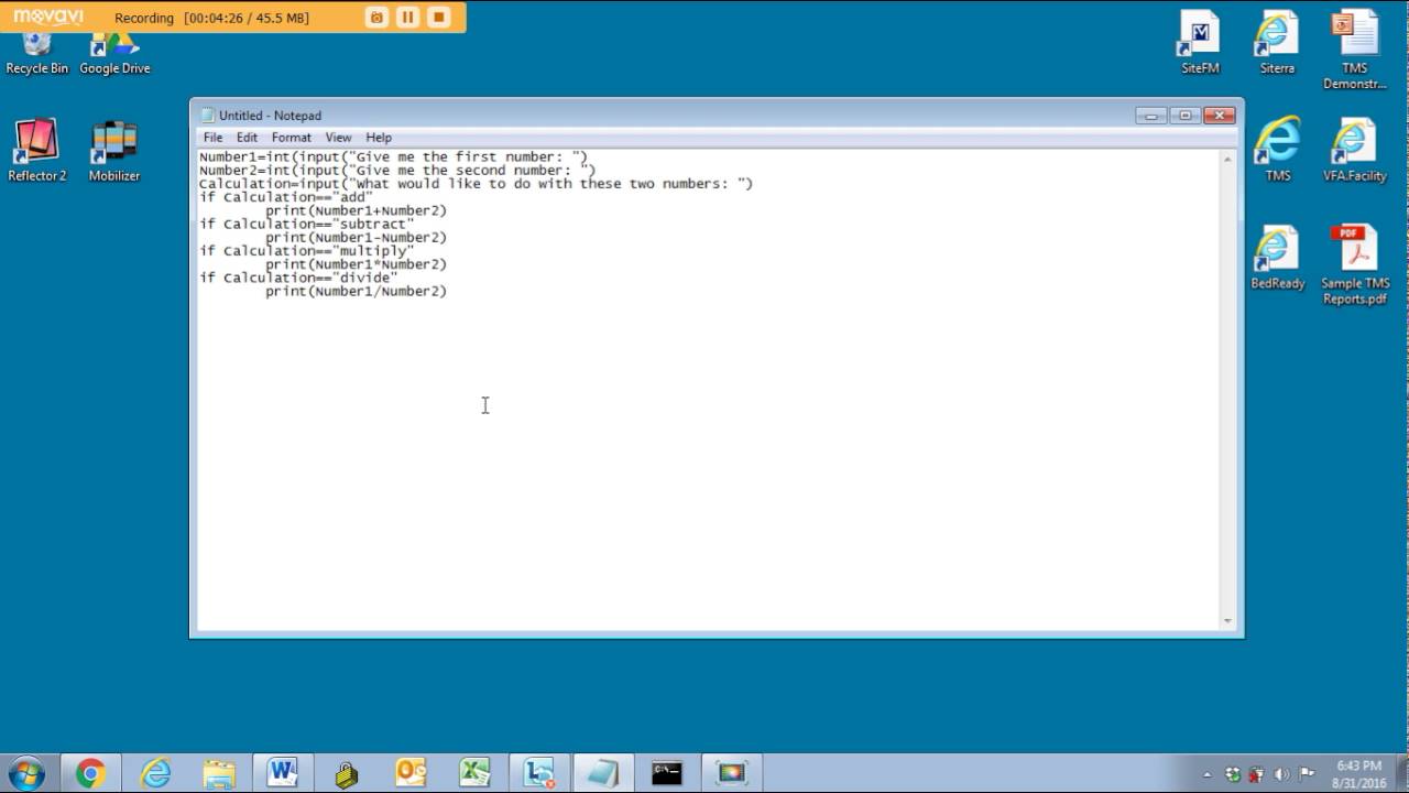 Python Lesson 3 - Four Function Calculator