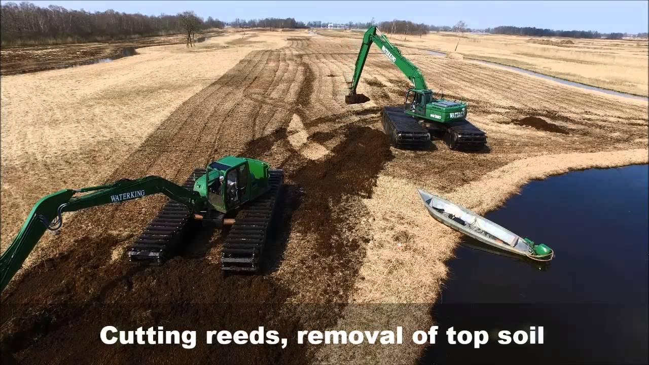 Amphibious Excavators at work in project Nieuwkoop, the Netherlands