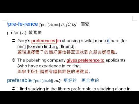 preference: prefer, 較喜愛, preference, 偏愛, preferable, 更好的, 更合意的 | 英語文 ...