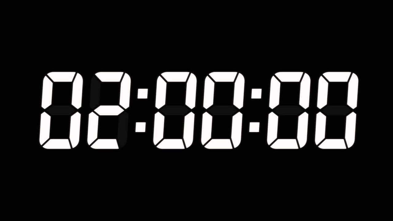 2 Hours Digital Countdown Timer | Black Background | White Text | No Sounds