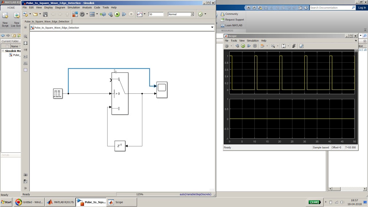 How to convert a pulse wave into square wave in Simulink and detect the edge of the pulse signal?