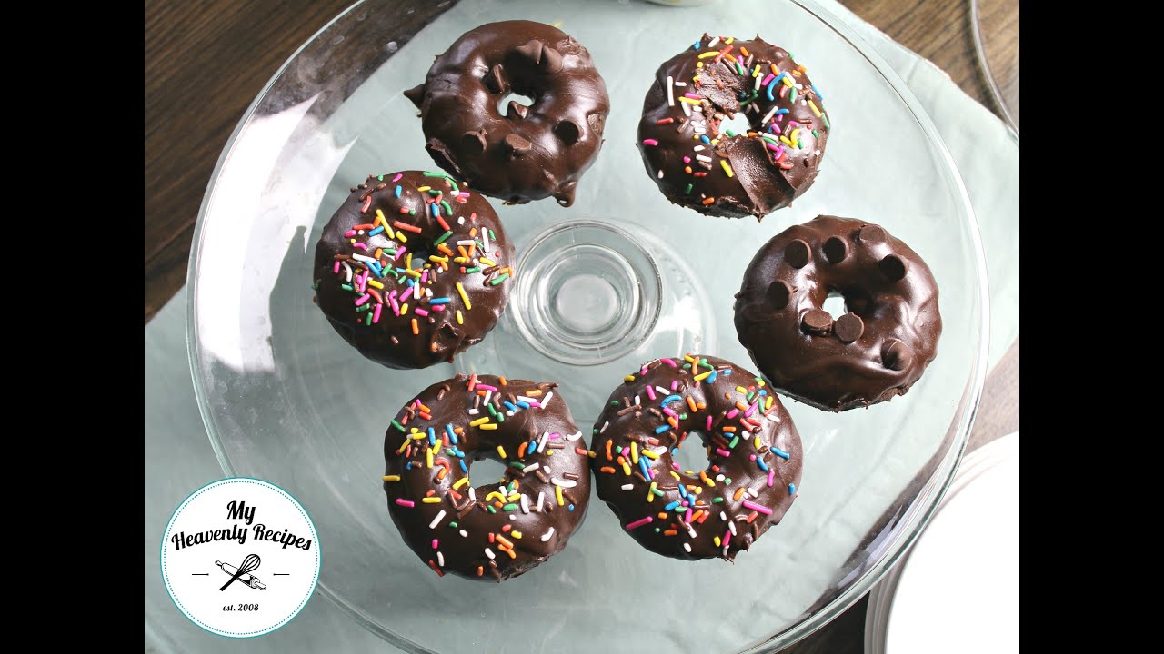 How to Make a Baked Chocolate Chip Donut with Chocolate Frosting and Sprinkles | My Heavenly Recipes
