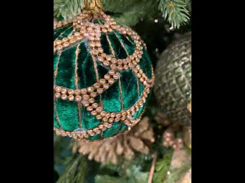 Raz 4" Jeweled Emerald Green and Gold Velvet Ball Christmas Ornament 4227300