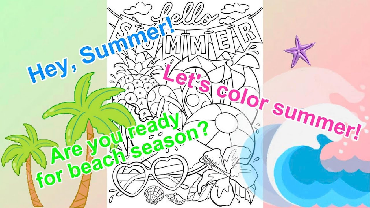 🏖️ Summer Coloring Page with Ocean Sounds | Relaxing ASMR Art for Kids & Adults