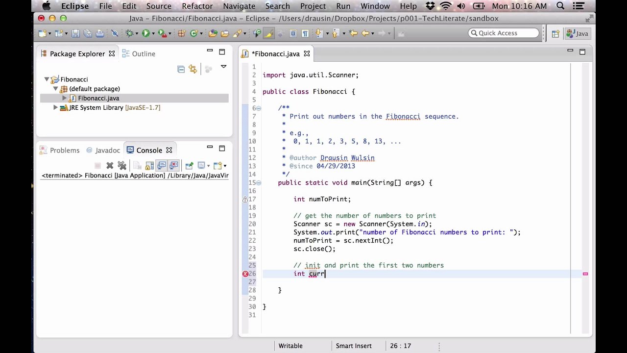 Java walk through: Fibonacci