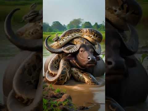 Python Snake VS Buffalo #snake #python #wildlife #shortsfeed