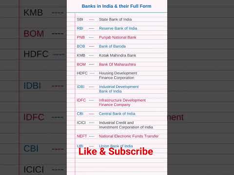 Important Bank full forms/Full forms of SBI, RBI,PNB,BOB,BNB,BOM,HDFC,IDBI,IDFC,CBI, ICICI,NEFT,UBI