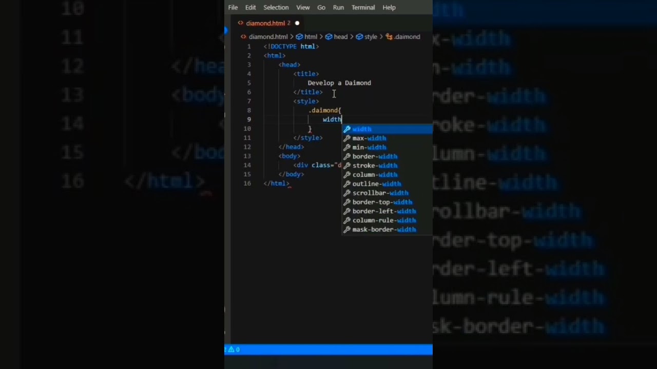 Develop a Diamond 💎 shape in HTML #shorts #html #dev #css #tutorial #webdesign
