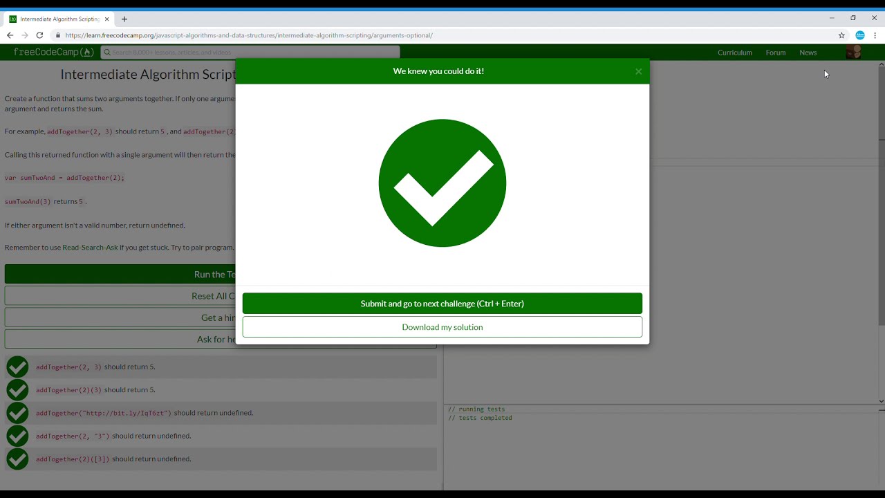 Intermediate Algorithm Scripting  Arguments Optional   Learn freeCodeCamp19/21