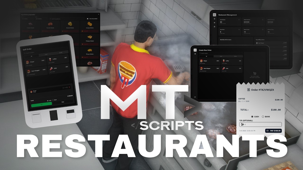 MT Restaurants v3 | Most Popular FiveM Restaurants script | New UI, In-Game Creator, POS & much more