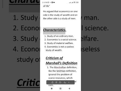 Alfred Marshall's definition of economics and criticism on it