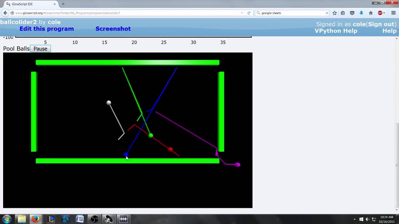 Pool Ball Simulation, VPython