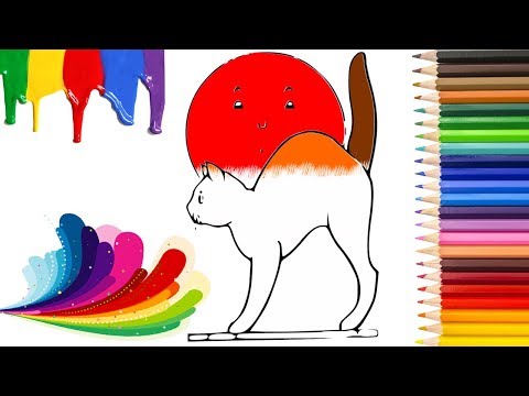 How to draw cat | Learn Colors with Dog and Apple Coloring Pages Drawing