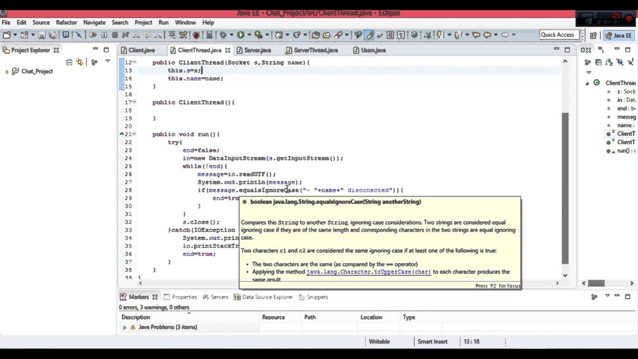 Java chat using thread and socket