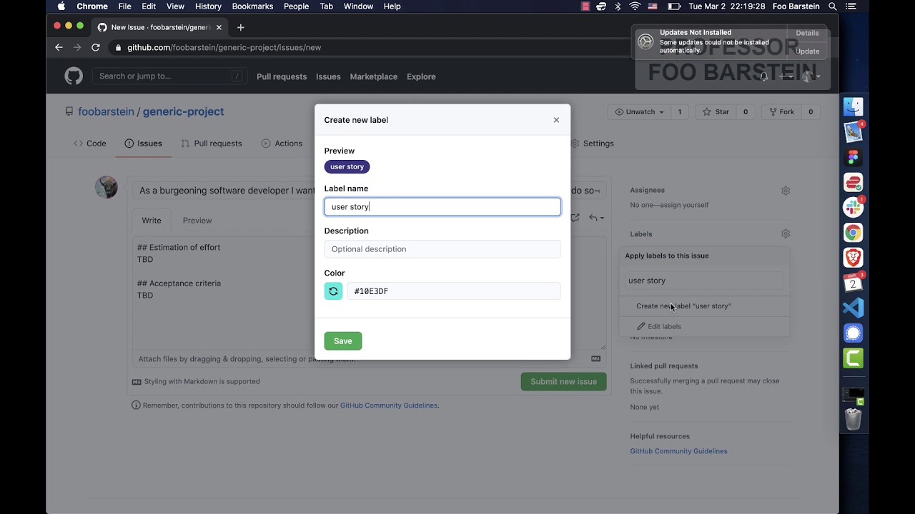 Creating a Product Backlog of User Stories for Agile Development using GitHub