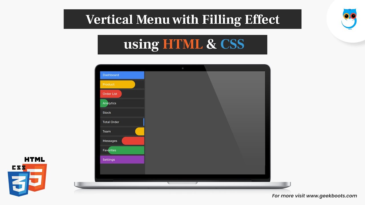 How to create a Vertical Menu Bar with Filling Animation Effect using HTML CSS only | Geekboots
