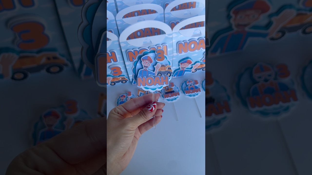Blippi cupcake toppers, with the matching cake topper and activity boxes #blippi #cupcaketoppers