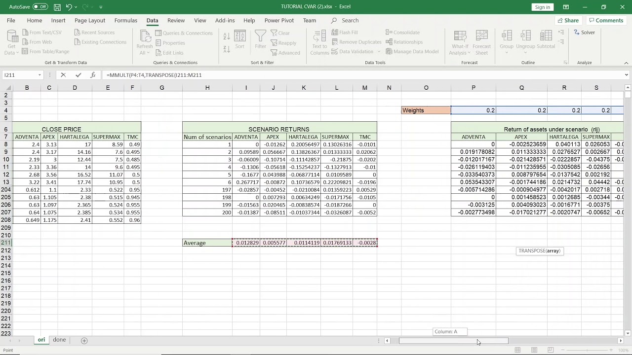 CVaR Optimisation Using Solver in Excel