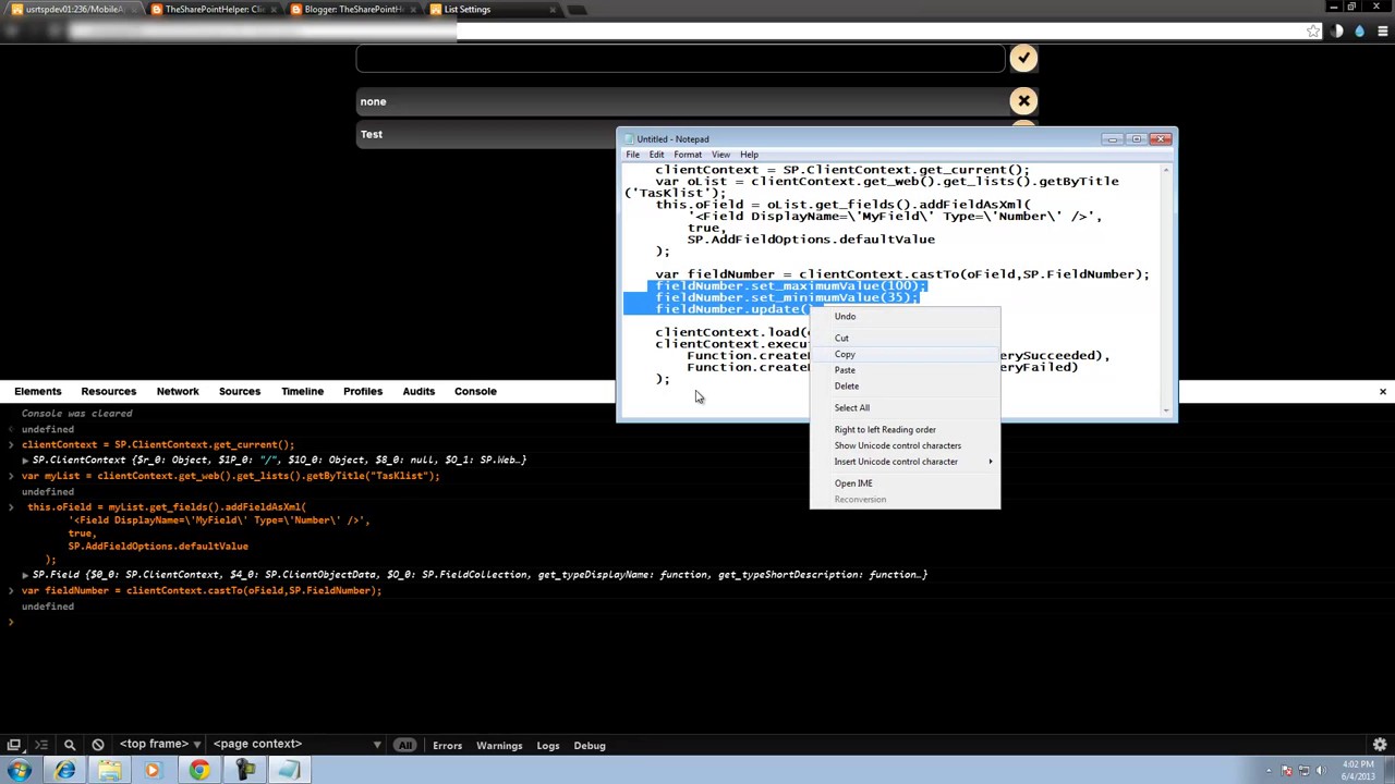 Create a new field in a SharePoint list using the JavaScript Object Model