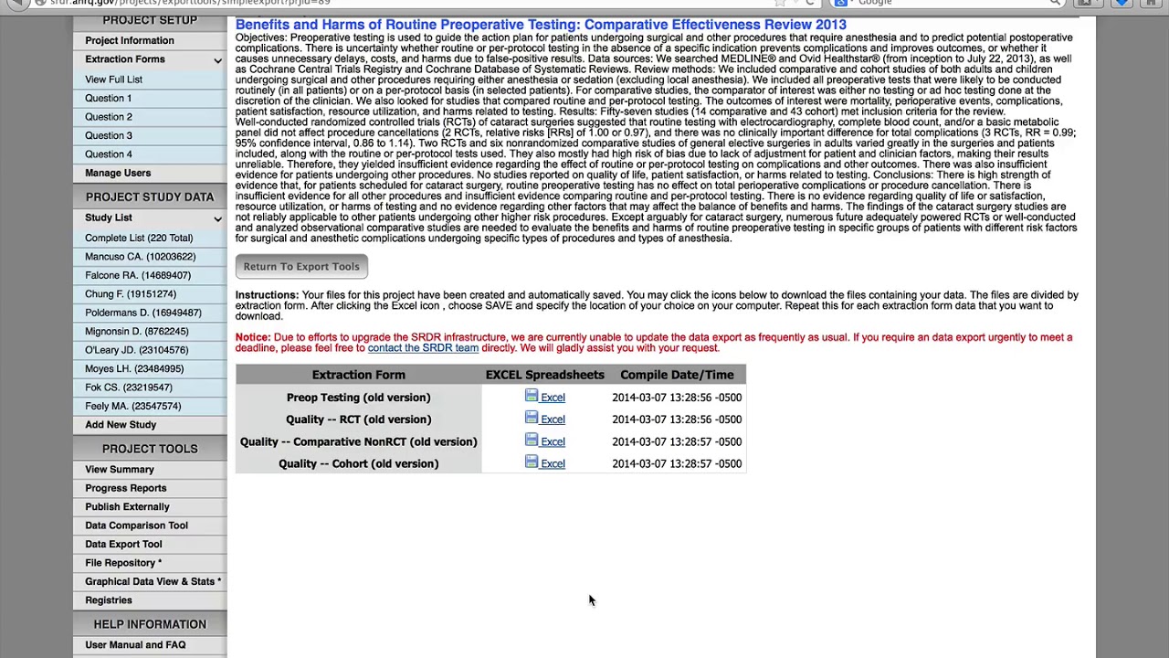 SRDR Simple Data Export Tool Video Tutorial