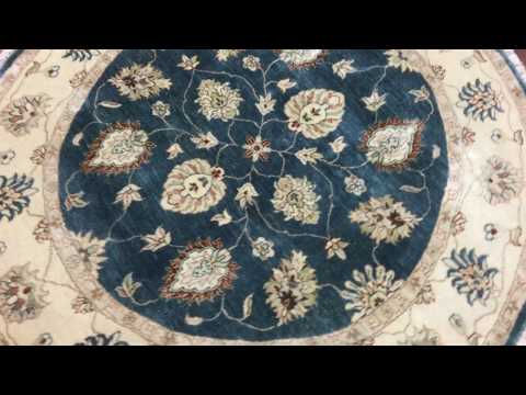 Blue and Beige Fine Peshawar Round Rug 5'X5' - W 534