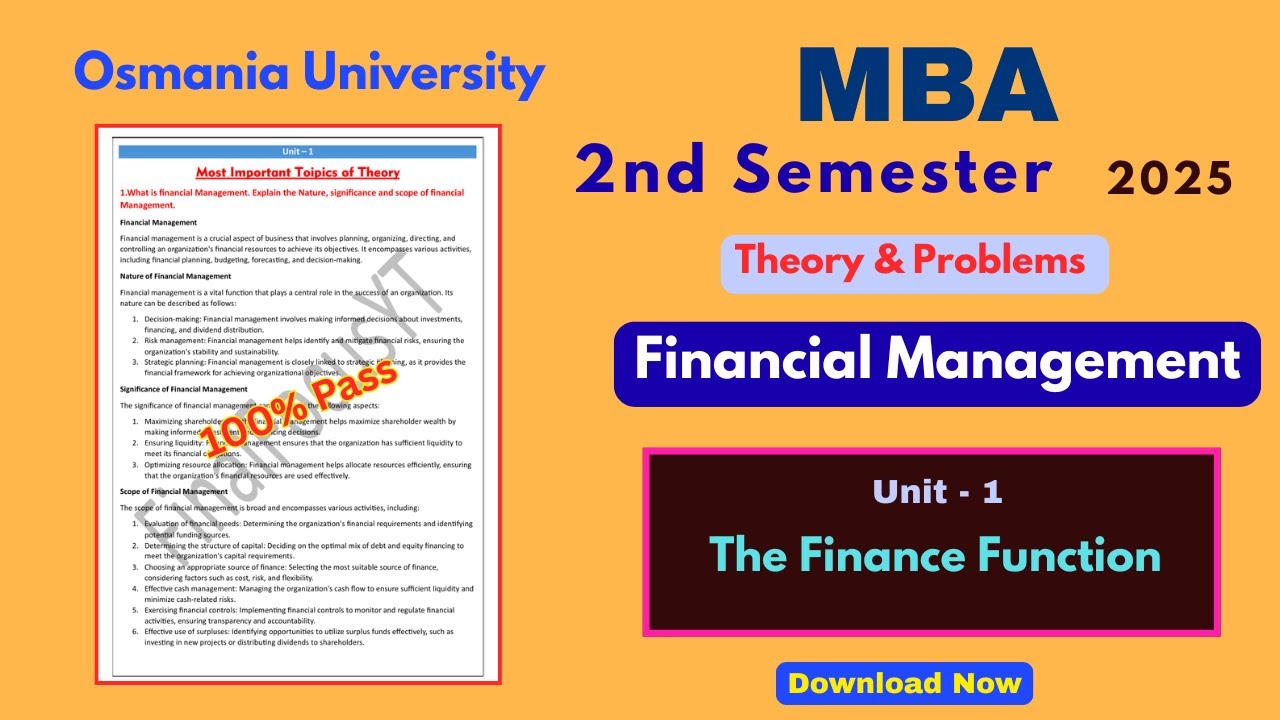 MBA 2nd Sem | Unit 1: Financial Management FM| Theory + Important Questions | #pdf @FinalFocusYt