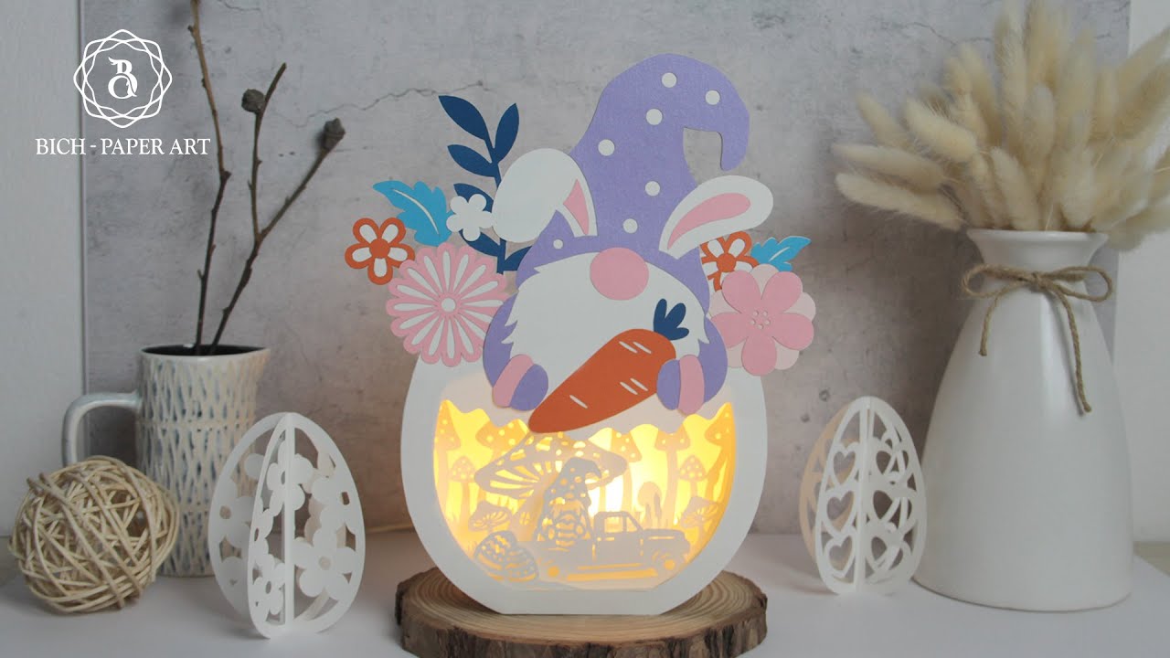 How to make Gnome Easter Eggs-Easter Shadow Box SVG Files- Easter Eggs Paper Cut Template