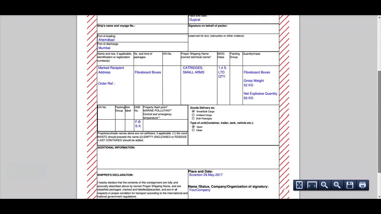 IMDG Dangerous Goods Declaration Report