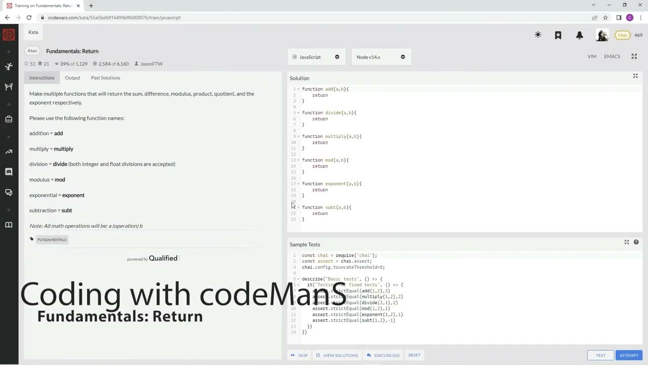 Codewars 8 kyu Fundamentals: Return JavaScript