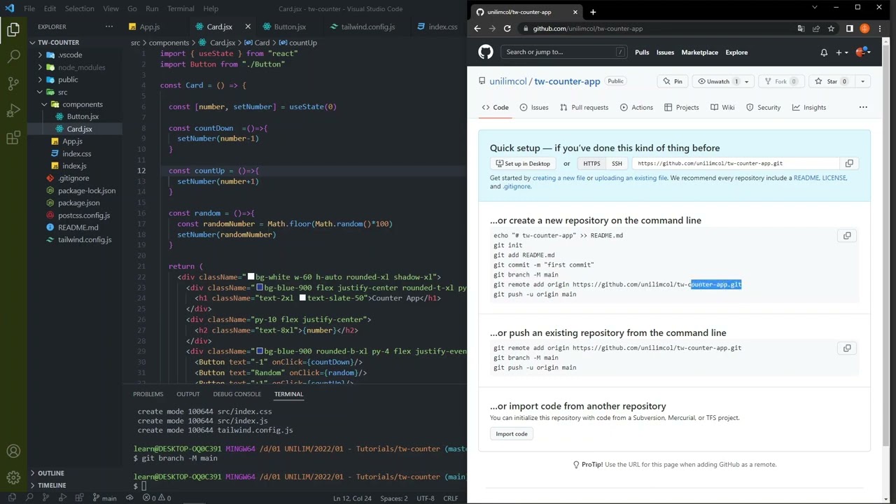 [7/8] Counter APP -  How to upload the code to a github repository - React projects for beginers