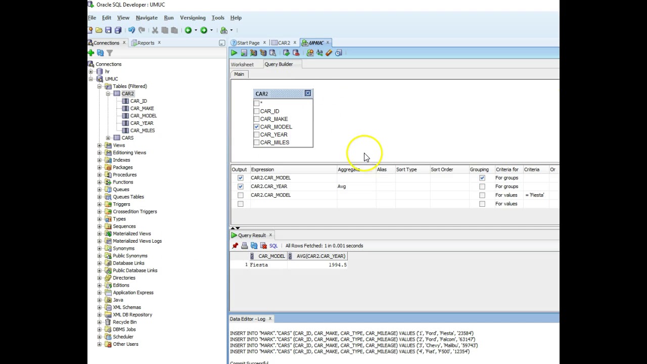 Using Query Worksheet in SQL Developer