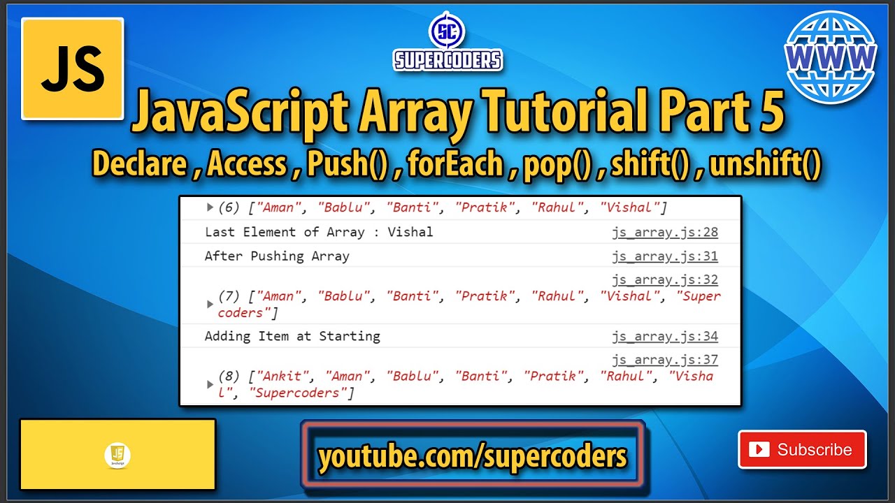 JavaScript Array Tutorial Part 5 | Access | Push | Pop | Shift | Unshift | Foreach