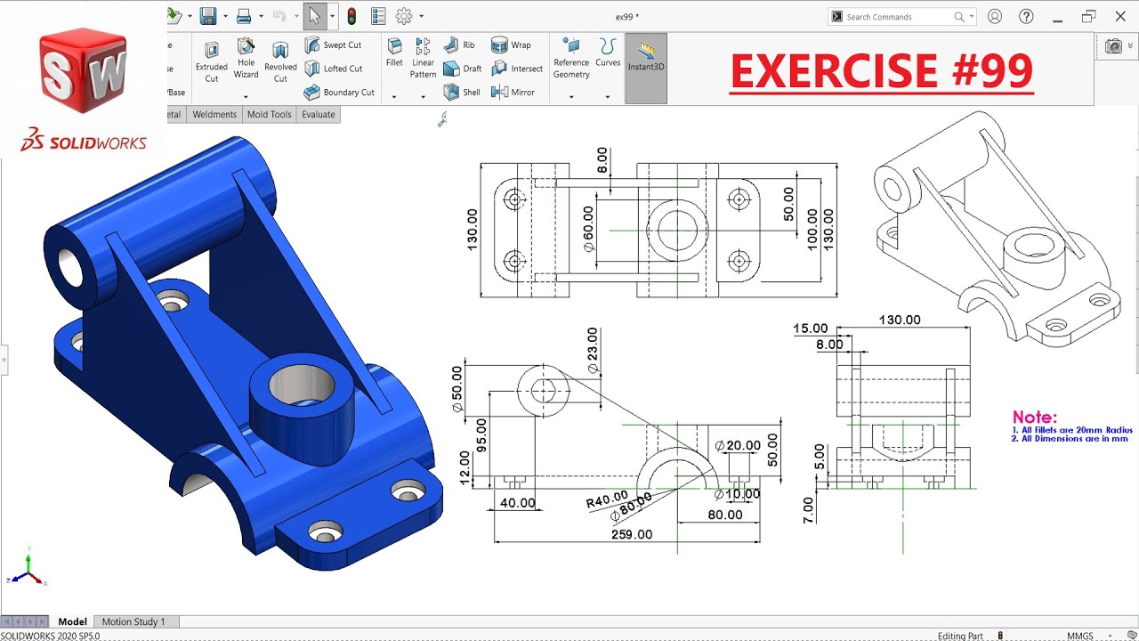 Solidworks Tutorial for beginners exercise 99