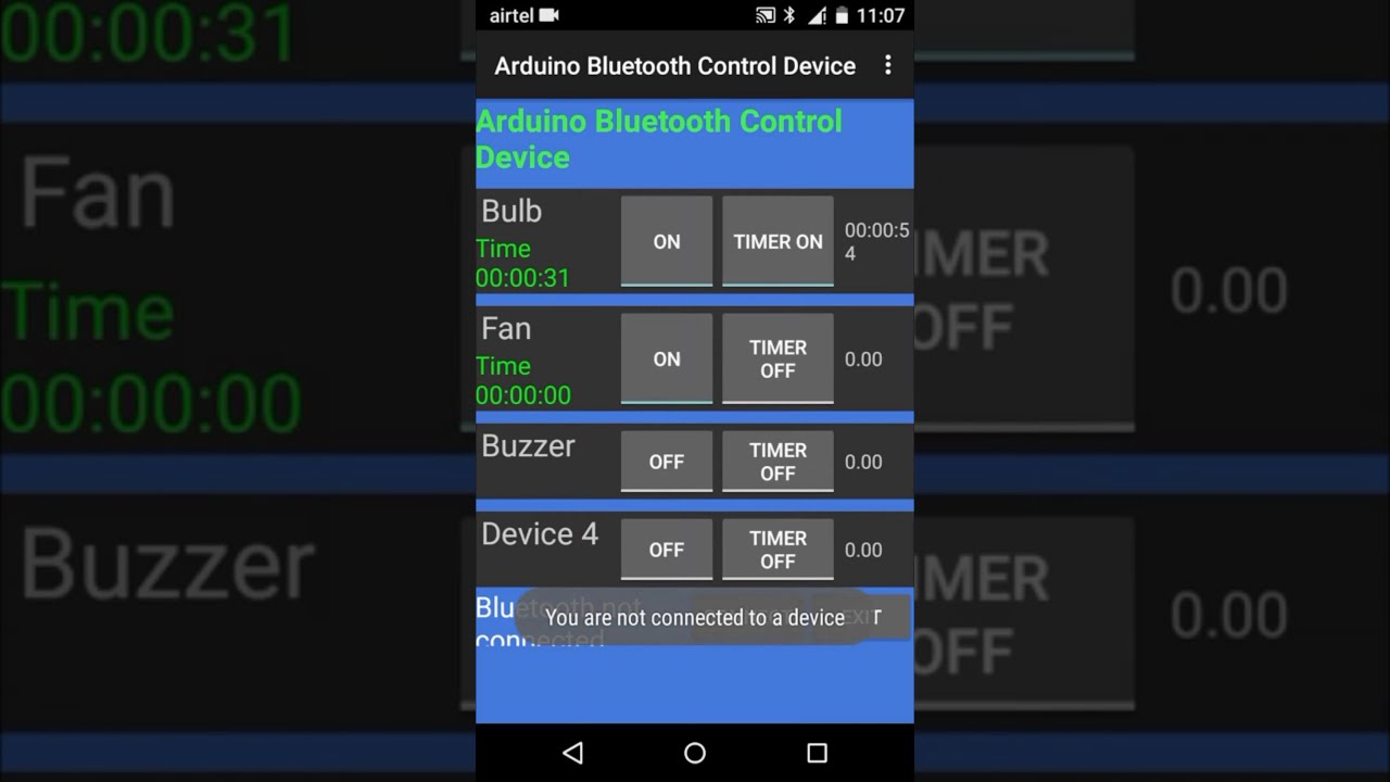 Android App demo for Arduino based home automation using bluetooth