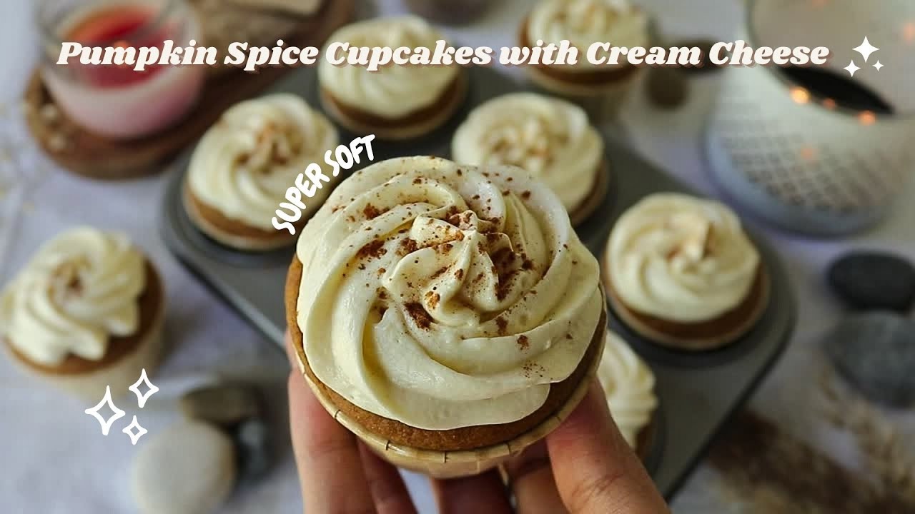 SOFTEST Pumpkin Spice Cupcakes with Cream Cheese Frosting🍂| Baking Therapy✨