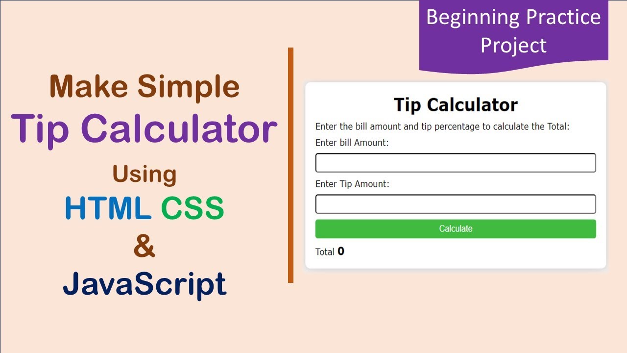 Make Simple Tip Calculator Using HTML CSS & Javascript | Restaurant Tip Calculator
